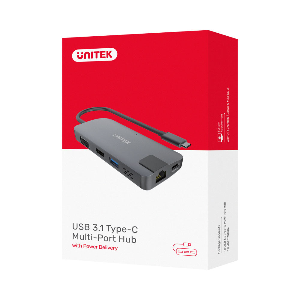 UNITEK USB3.1 TYPE-C MULTI-PORT REPLICATOR WITH POWER DELIVERY, USB, T