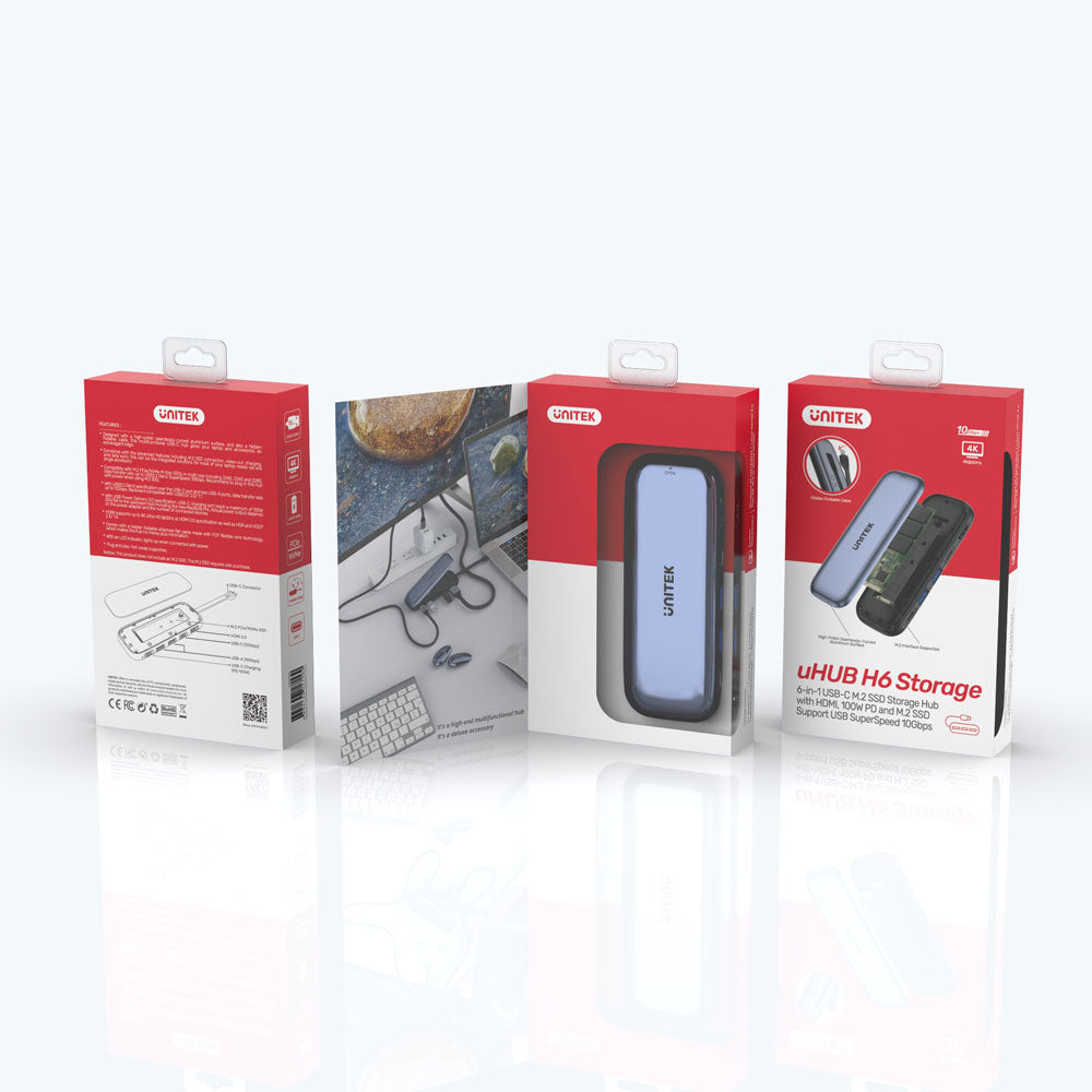 UNITEK TYPE-C 6-IN-1 PORT REPLICATOR WITH M.2 SSD STORAGE (D1046A)